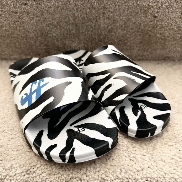 Off-White | Shoes | New With Box Offwhite Women Rubber Zebra Print Pool ...